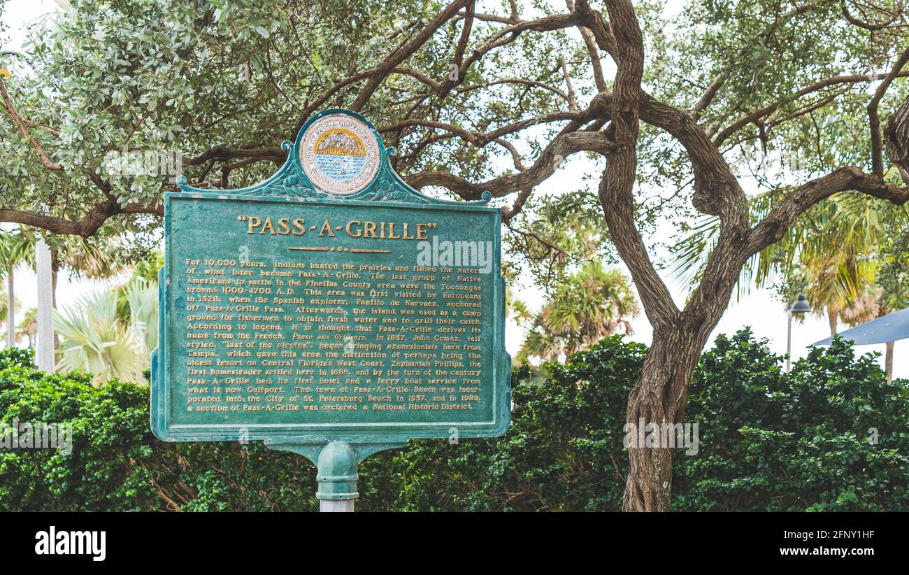 Historic marker Sign at Pass A Grille beach in Florida Stock Photo - Alamy