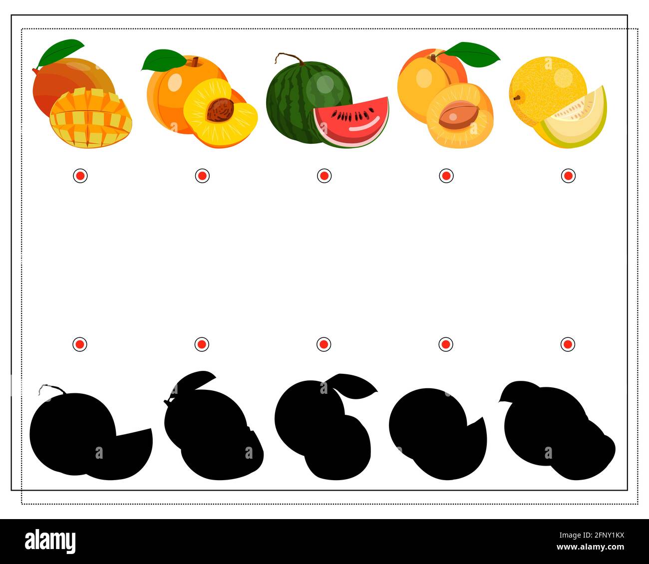puzzle game for kids find the right shadow, fruit. mango, peach ...