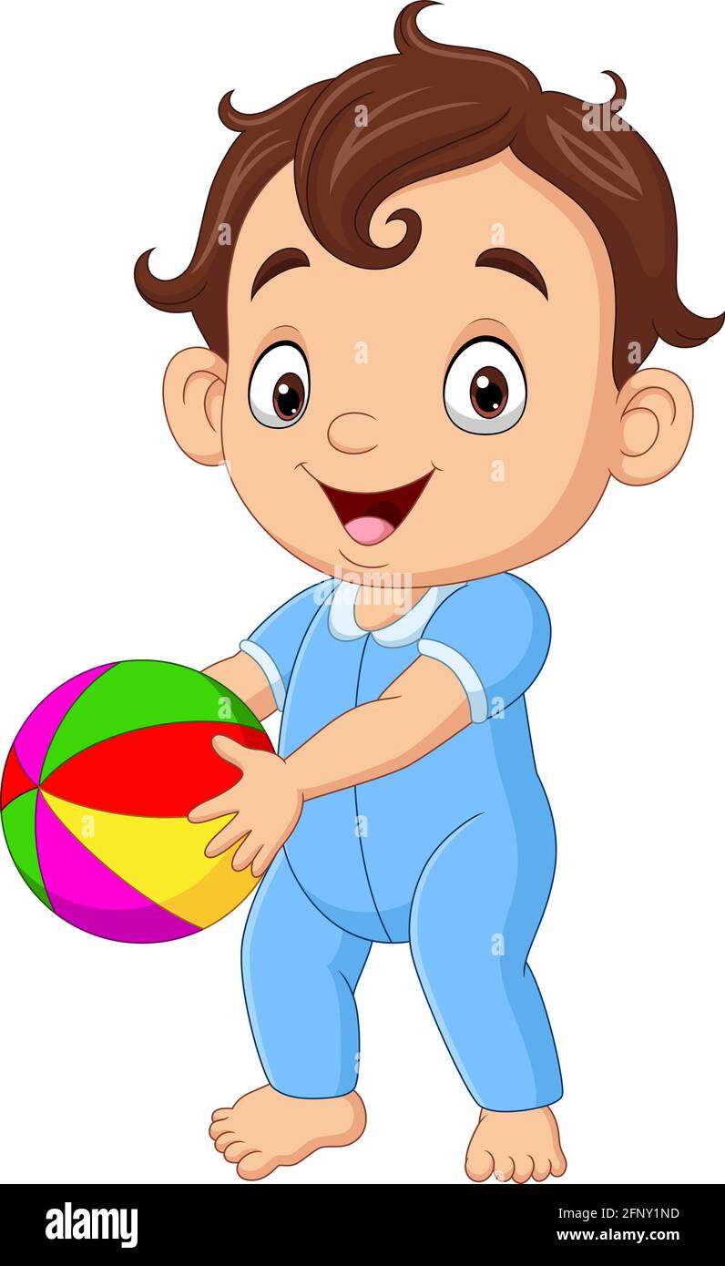 Cartoon little boy holding colorful ball Stock Vector Image & Art - Alamy