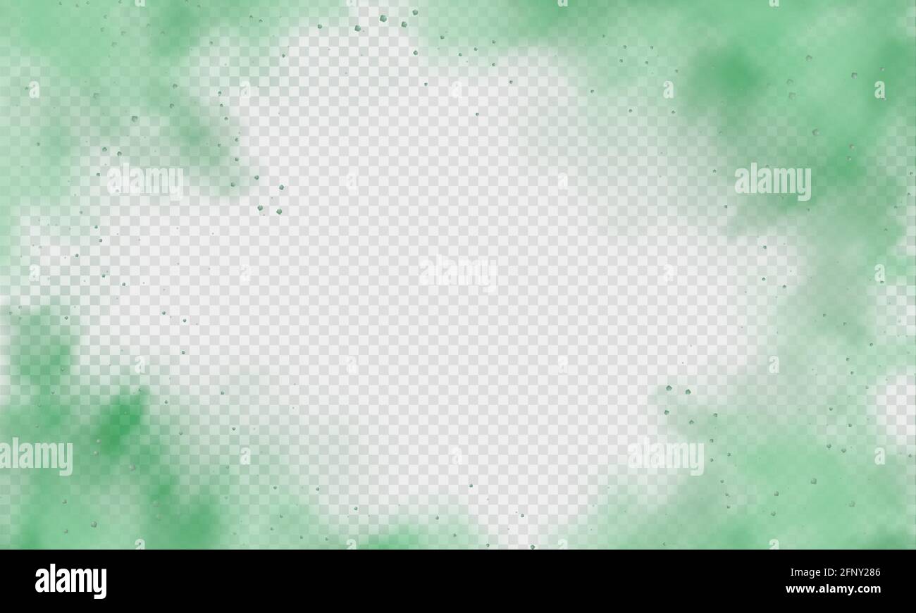 Green fog or smoke. Green dust with particles. Smoke or dust isolated ...