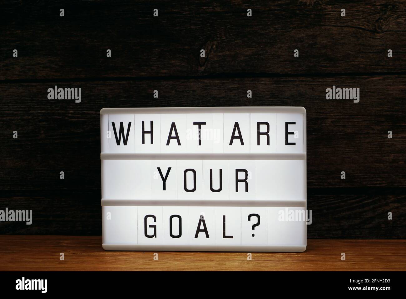 What Your Goal? word in light box Stock Photo - Alamy