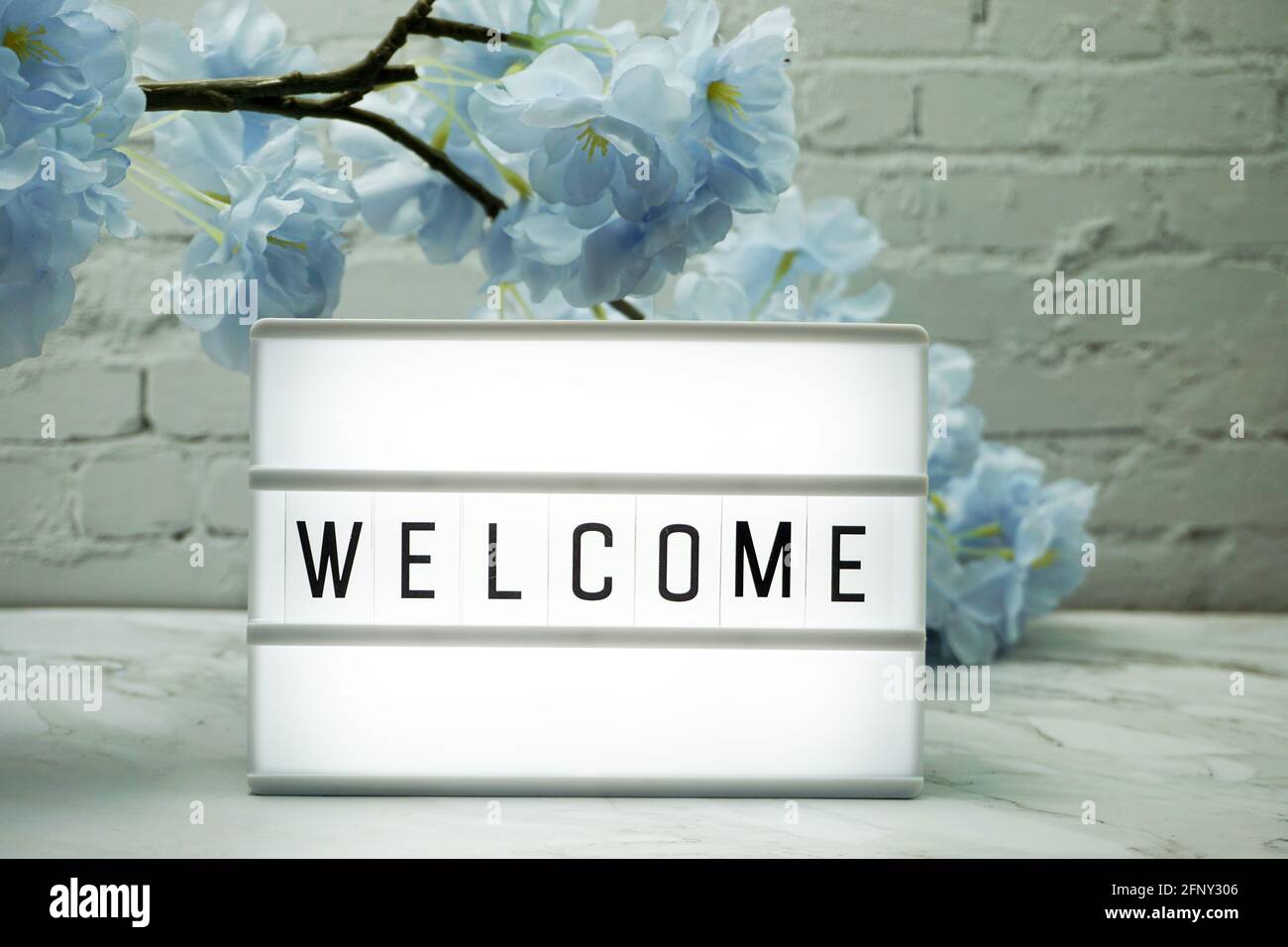 Retro welcome party light sign hi-res stock photography and images - Alamy