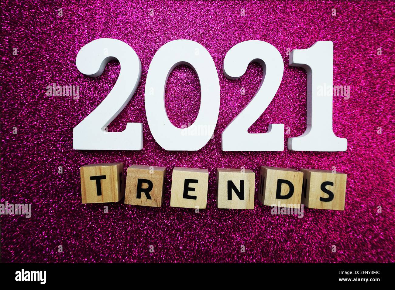 Trends 2021 word alphabet letters on pink glitter background Stock ...