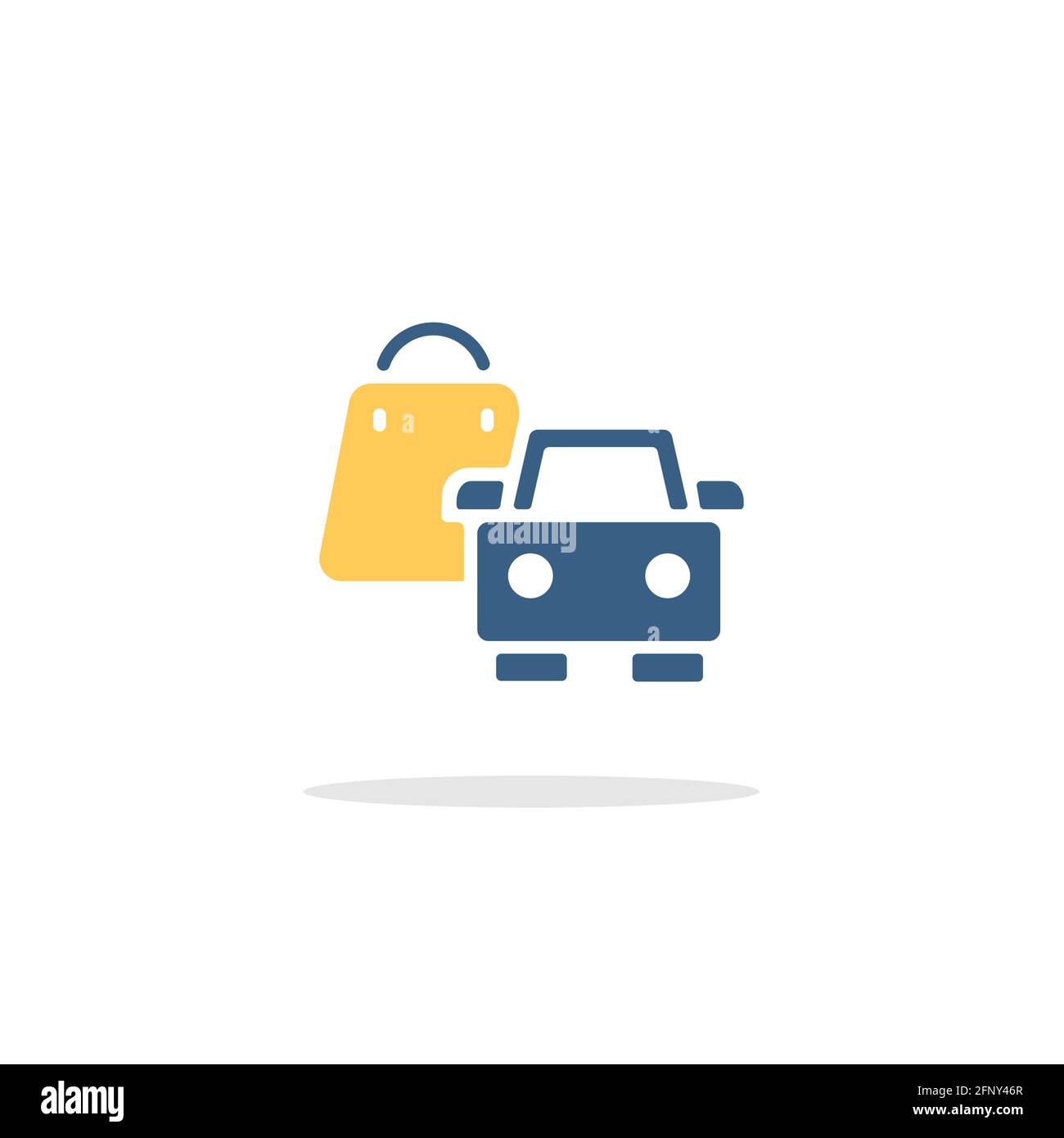 Shopping bag and car. Pick up at the store. Color icon with shadow ...