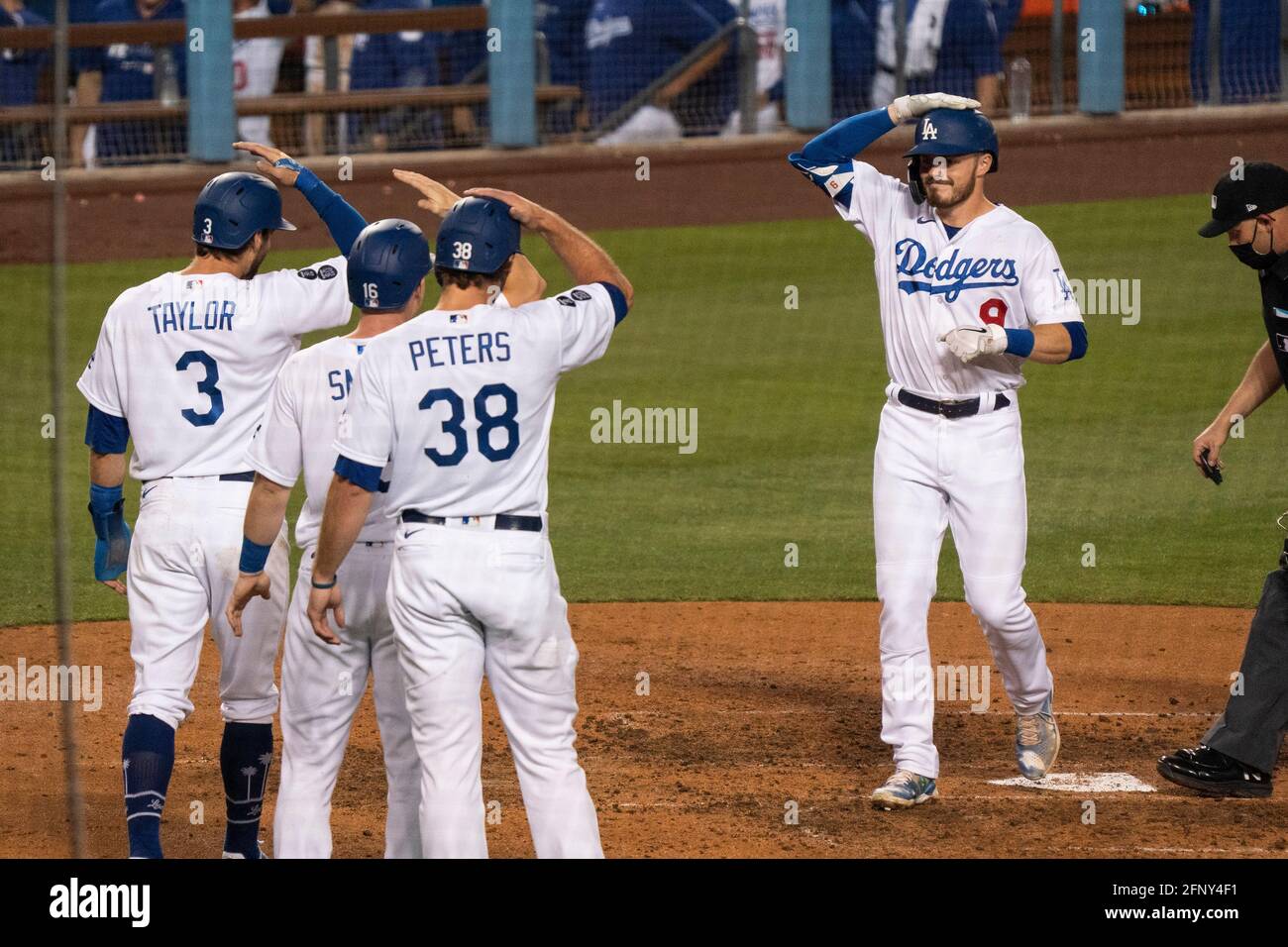 Los Angeles Dodgers left fielder Chris Taylor (3), catcher Will Smith ...