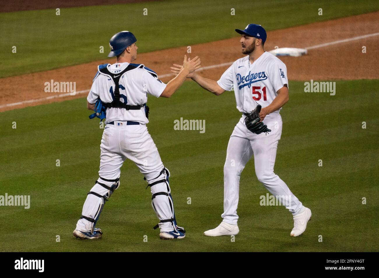 Los Angeles Dodgers catcher Will Smith (16) celebrates a victory with ...