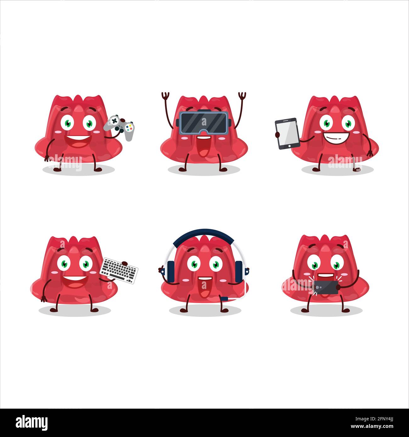 Red pudding cartoon character are playing games with various cute ...