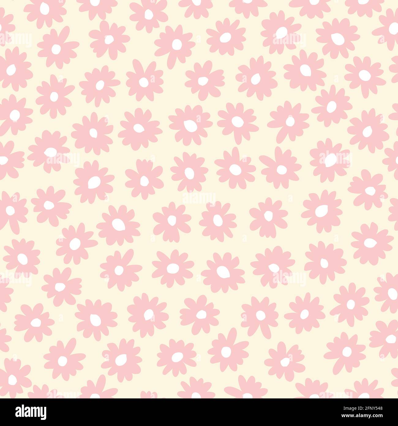 Pastel Hand-Drawn Vintage Simple Daisy Flowers Vector Seamless Pattern ...
