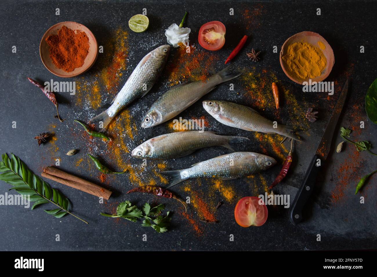 Raw fish top view hi-res stock photography and images - Alamy