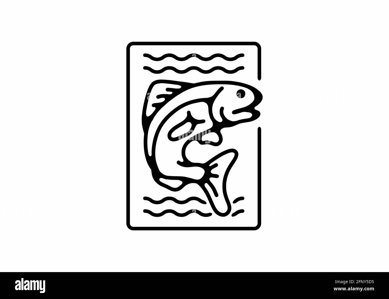 Black line art illustration of jumping fish design Stock Vector Image ...