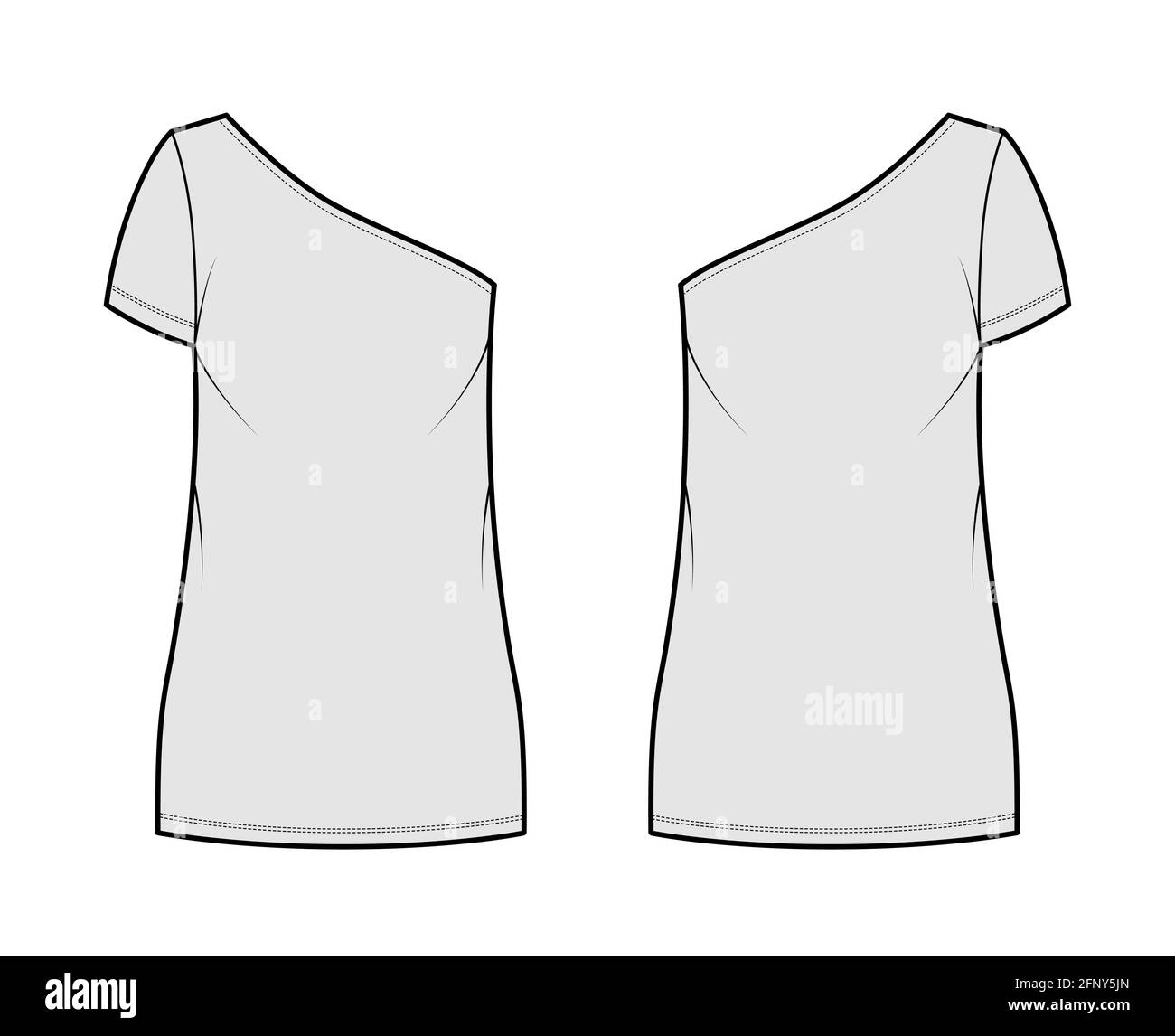 Dress one shoulder technical fashion illustration with short sleeve ...