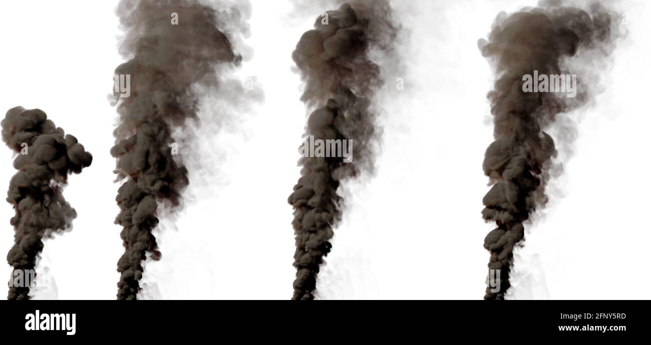 big pillar of smoke on white isolated - cgi industrial 3D illustration ...