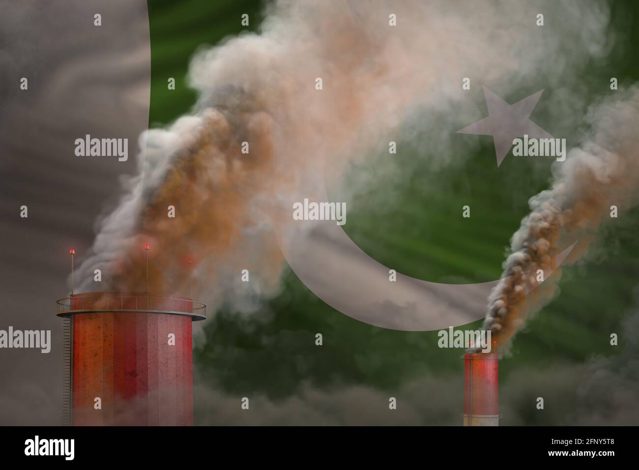 dense smoke of factory chimneys on Pakistan flag - global warming ...