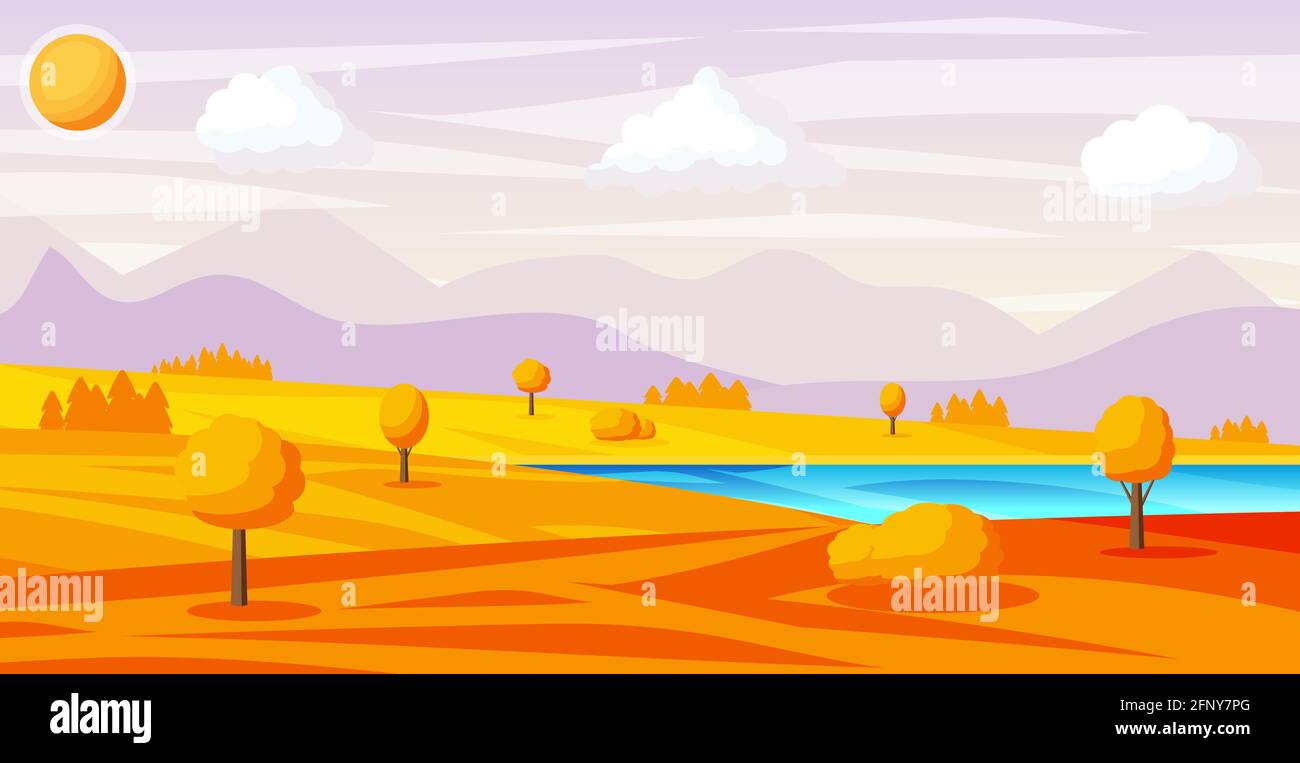 Autumn scenery mountain lake Stock Vector Images - Alamy