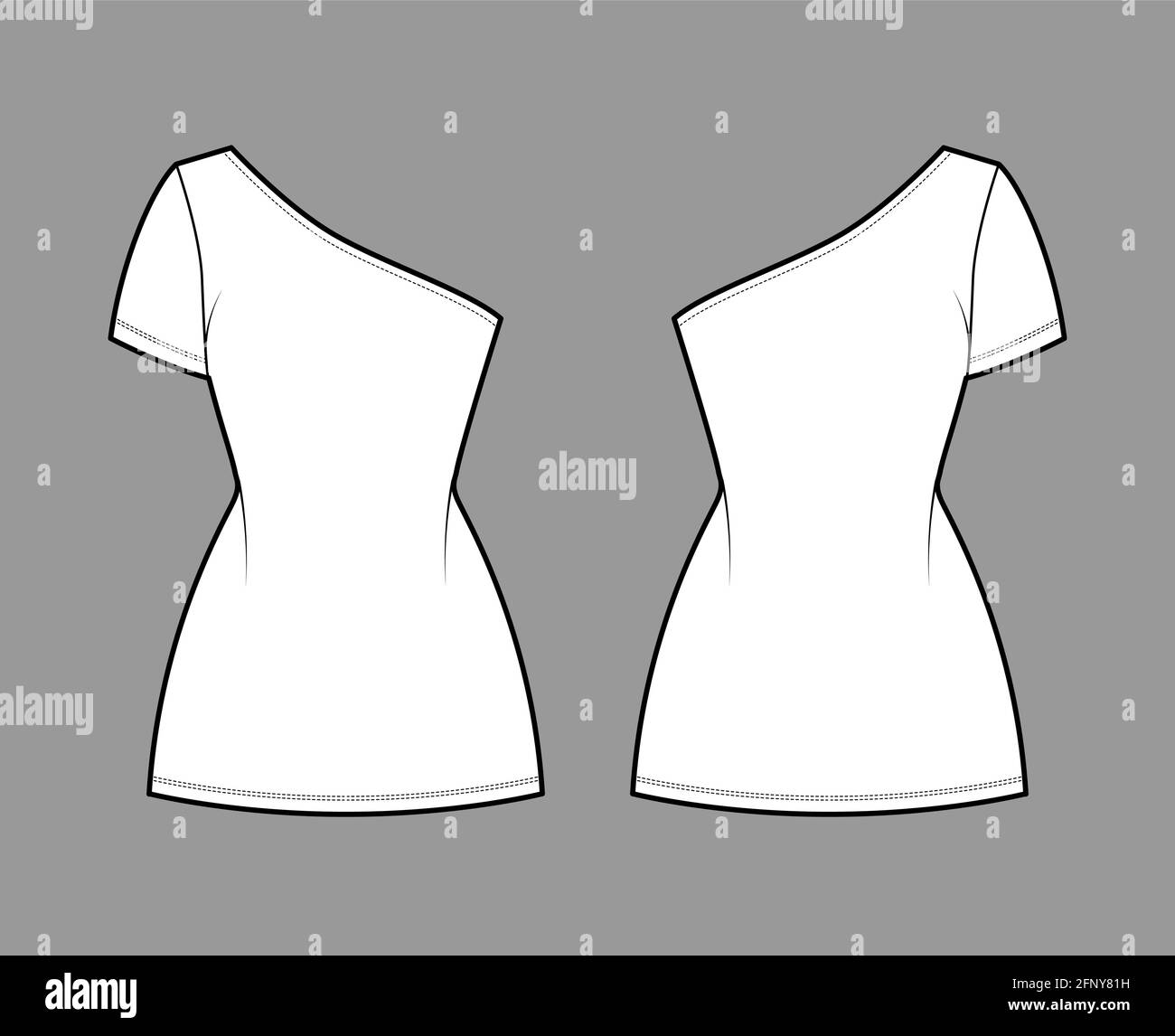 Dress one shoulder technical fashion illustration with short sleeve ...