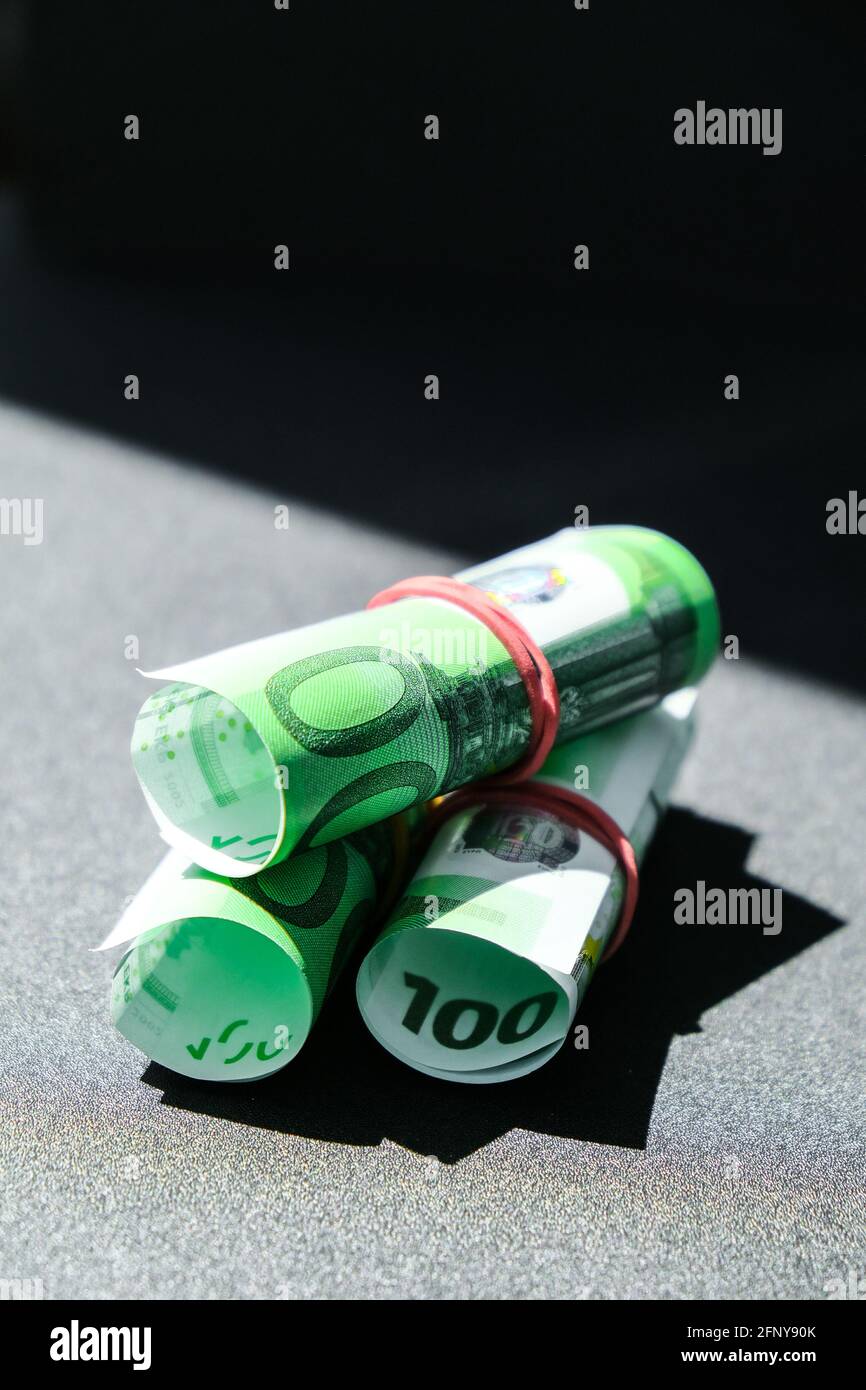Close up of Euro money roll. Euro banknote set cash money - EU currency ...