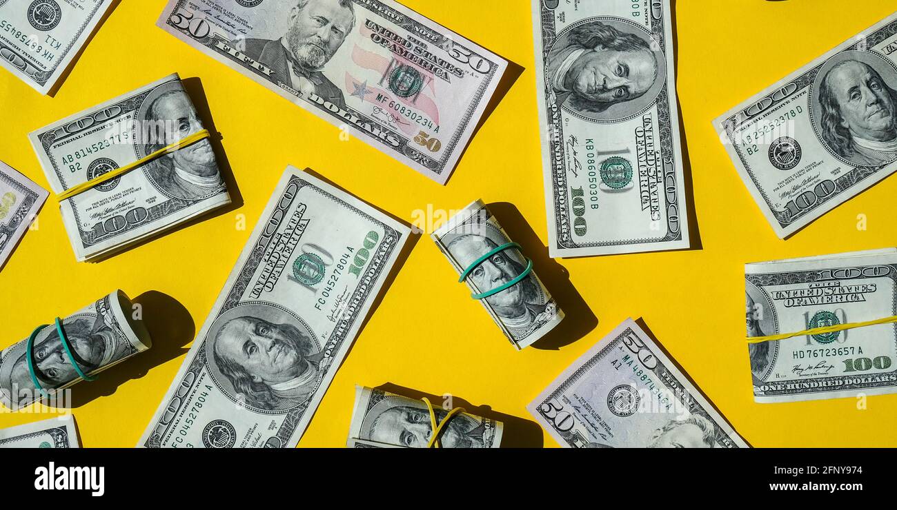 Us dollar bills are creative layout. Business concept, development ...