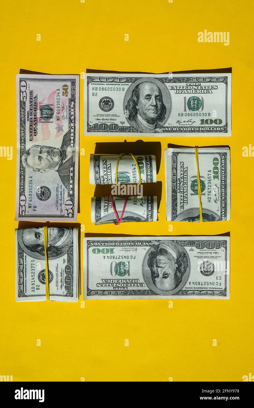 Us dollar bills are creative layout. Business concept, development ...