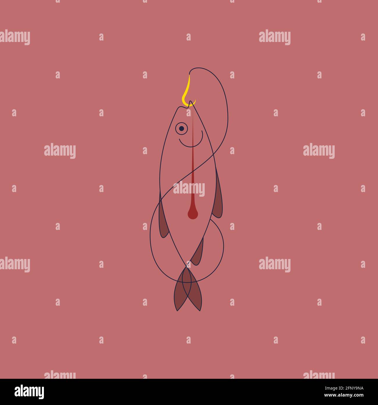 Vector fish on hook in outline style Stock Vector Image & Art - Alamy