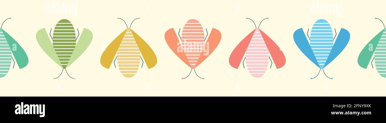 Bug vector border. Cute seamless repeat banner design of colourful ...
