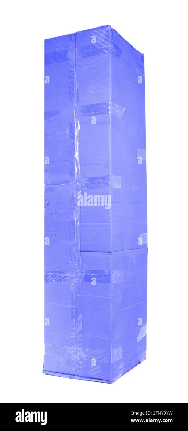 Very large blue cardboard box, isolated on white Stock Photo - Alamy