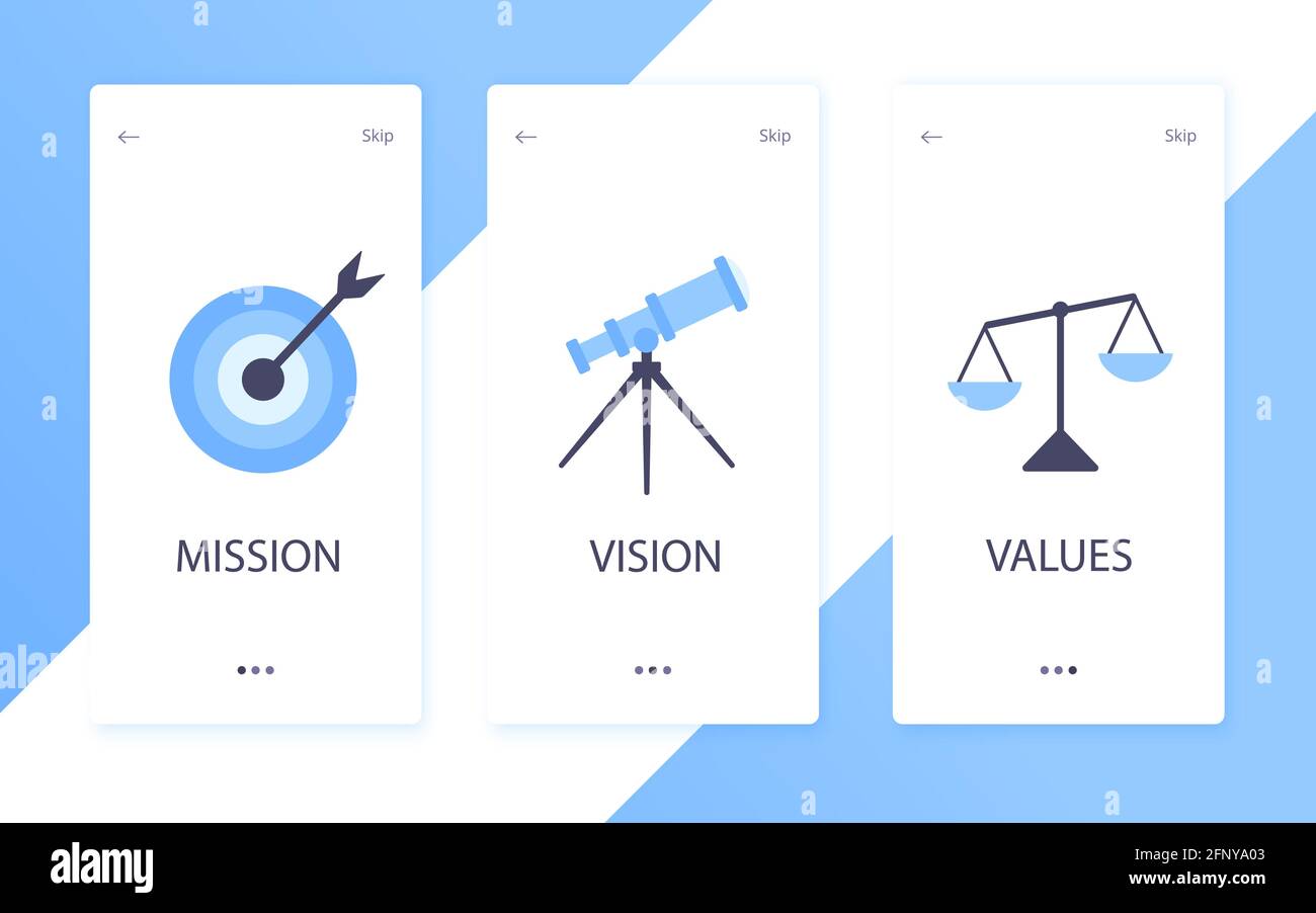 Mission, vision and values flat style design icons signs web concepts ...