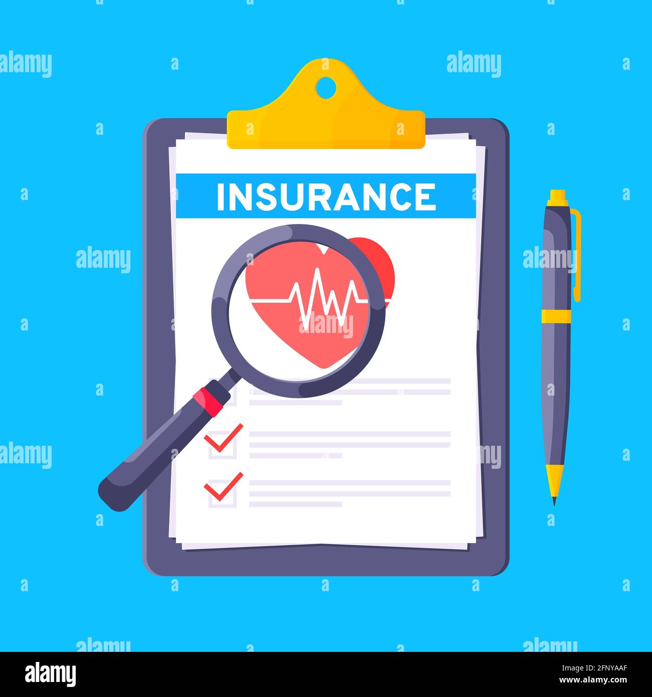 Clipboard with medical insurance claim form on it, paper sheets, pen ...