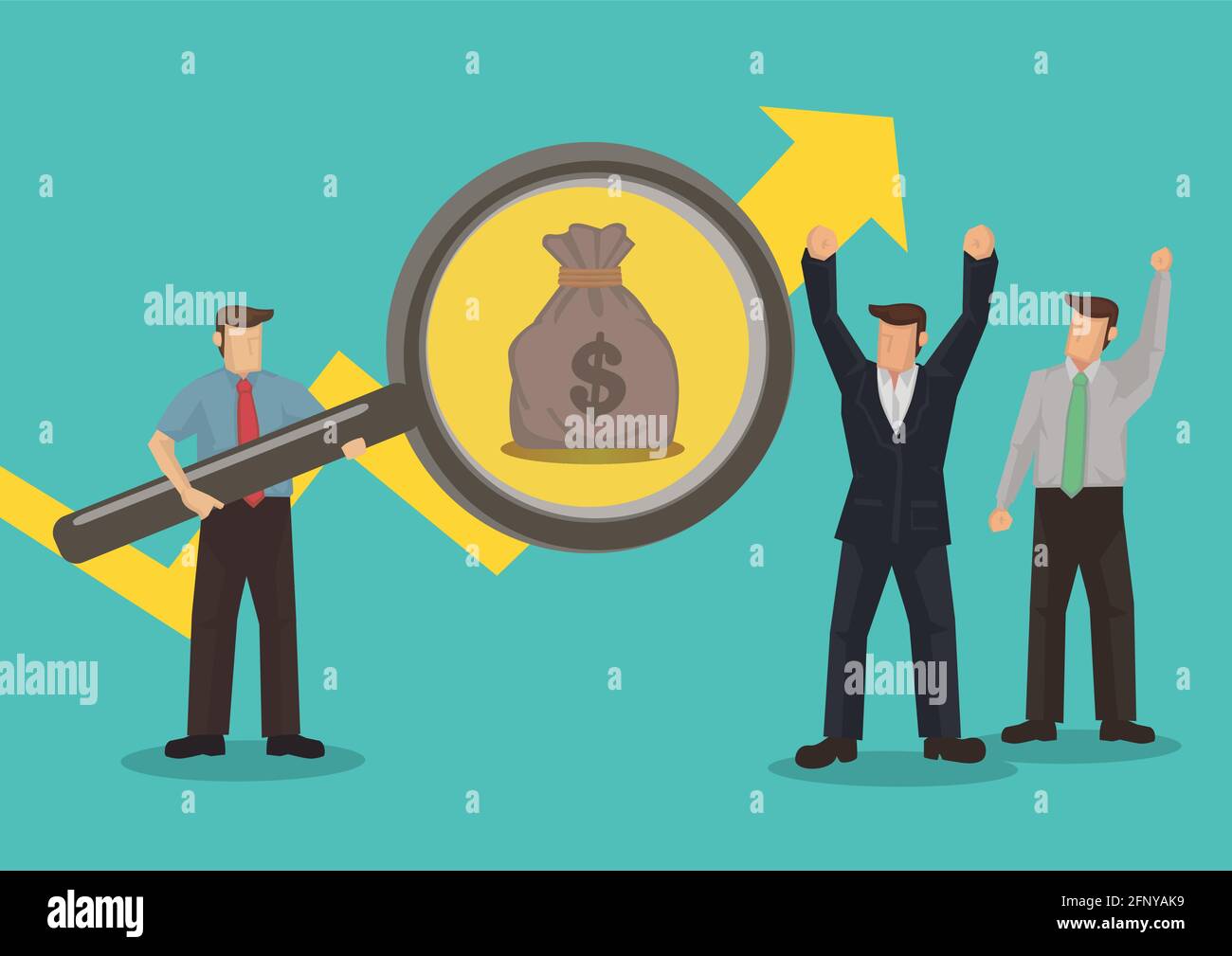 Businessman with a magnifying glass exploring, studing and analyzing ...