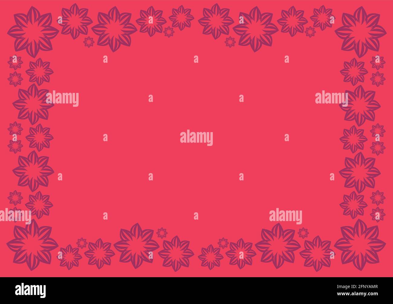 Vector background in bright red with purple floral pattern as border ...