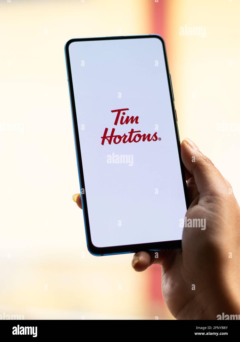 Assam, india - May 18, 2021 : Tim Hortons logo on phone screen stock ...