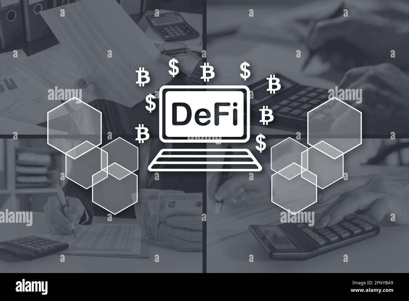 Defi concept illustrated by pictures on background Stock Photo - Alamy
