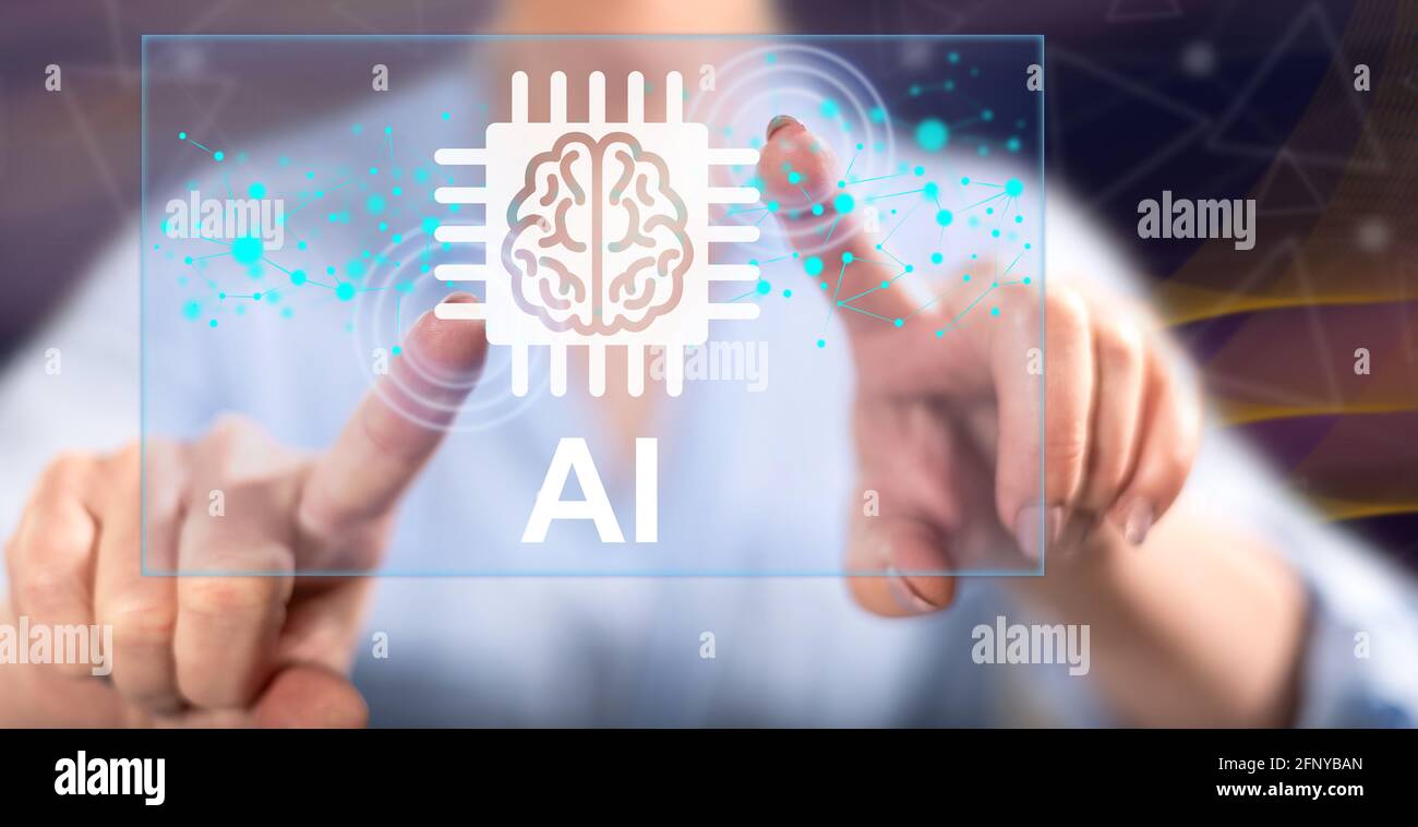 Woman touching an ai concept on a touch screen with her fingers Stock ...