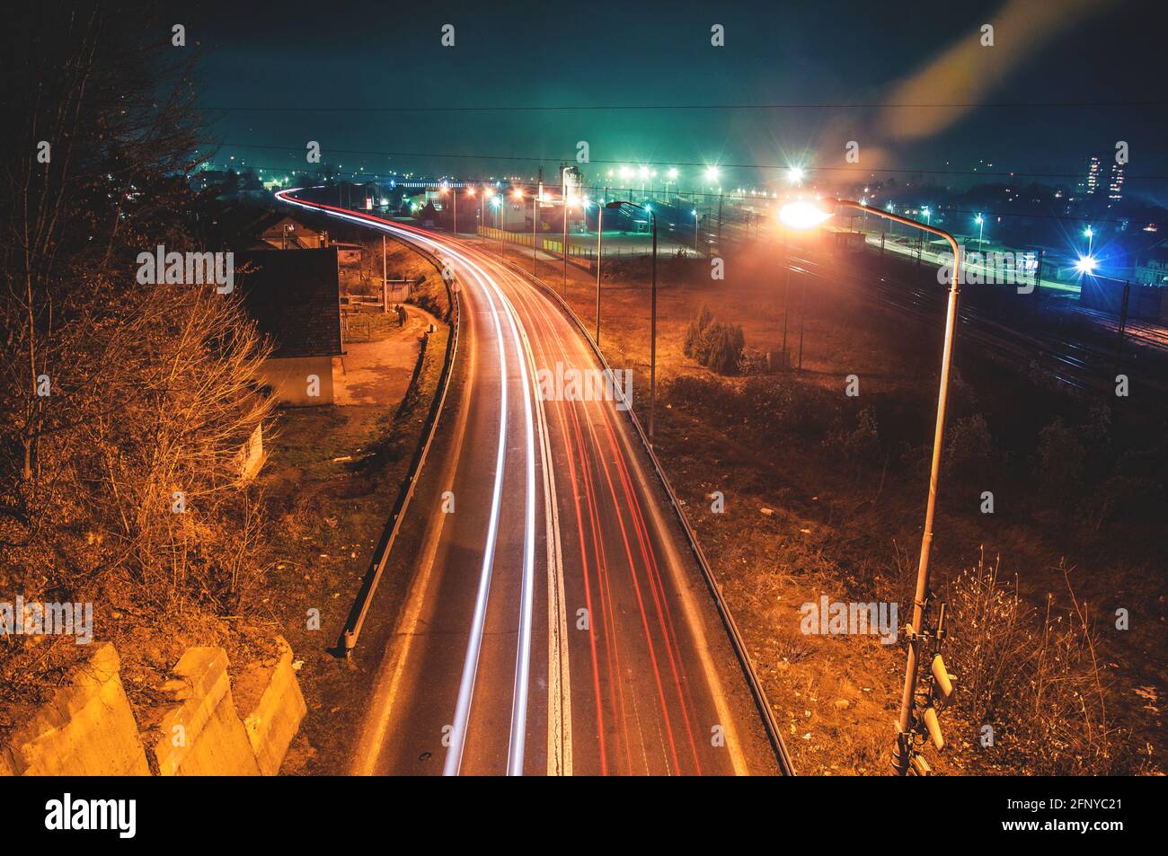 Time-lapse of car lights on the highway at night Stock Photo - Alamy