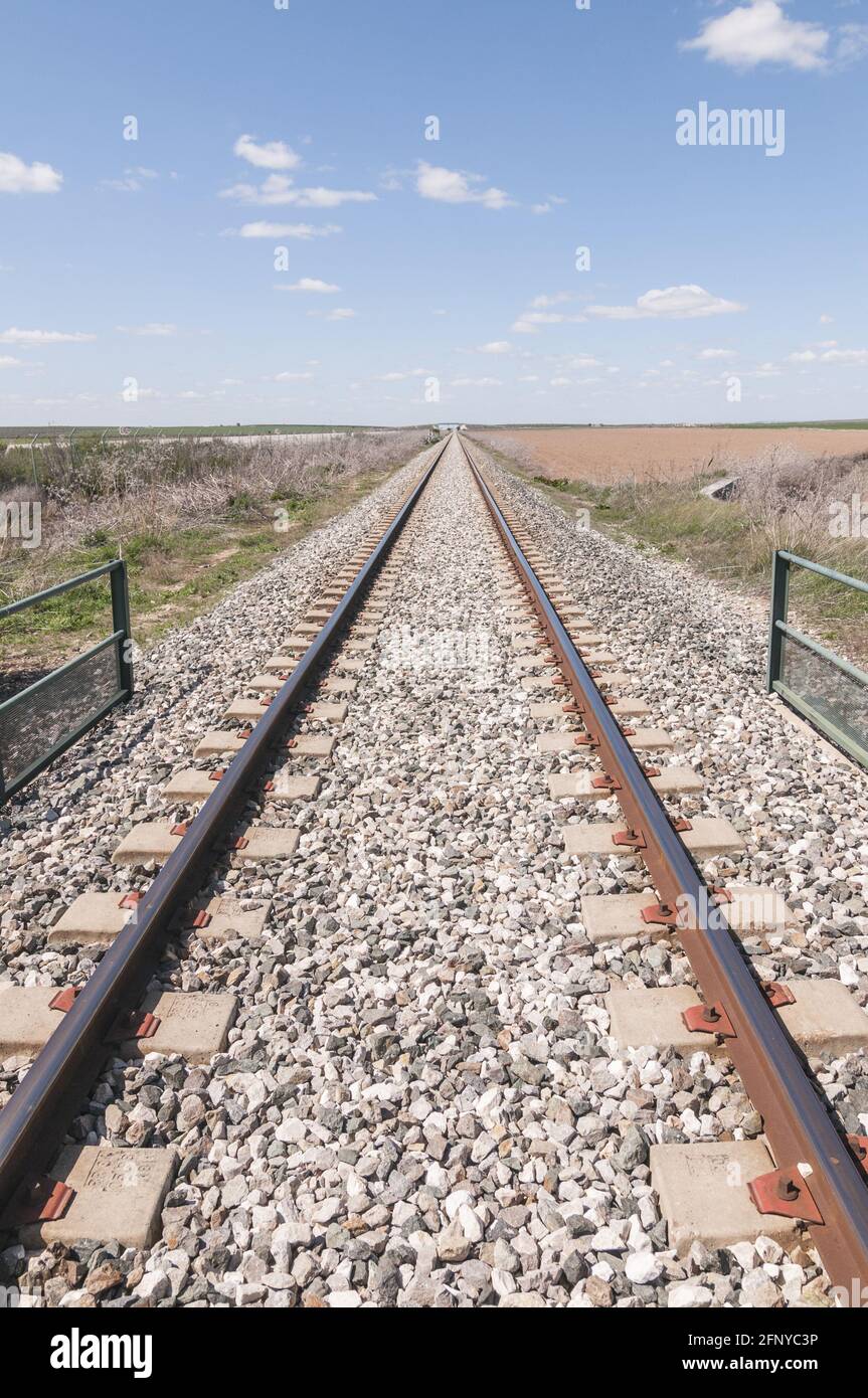 Vertical shot of a straight railway track in Andalucia, Spain Stock ...