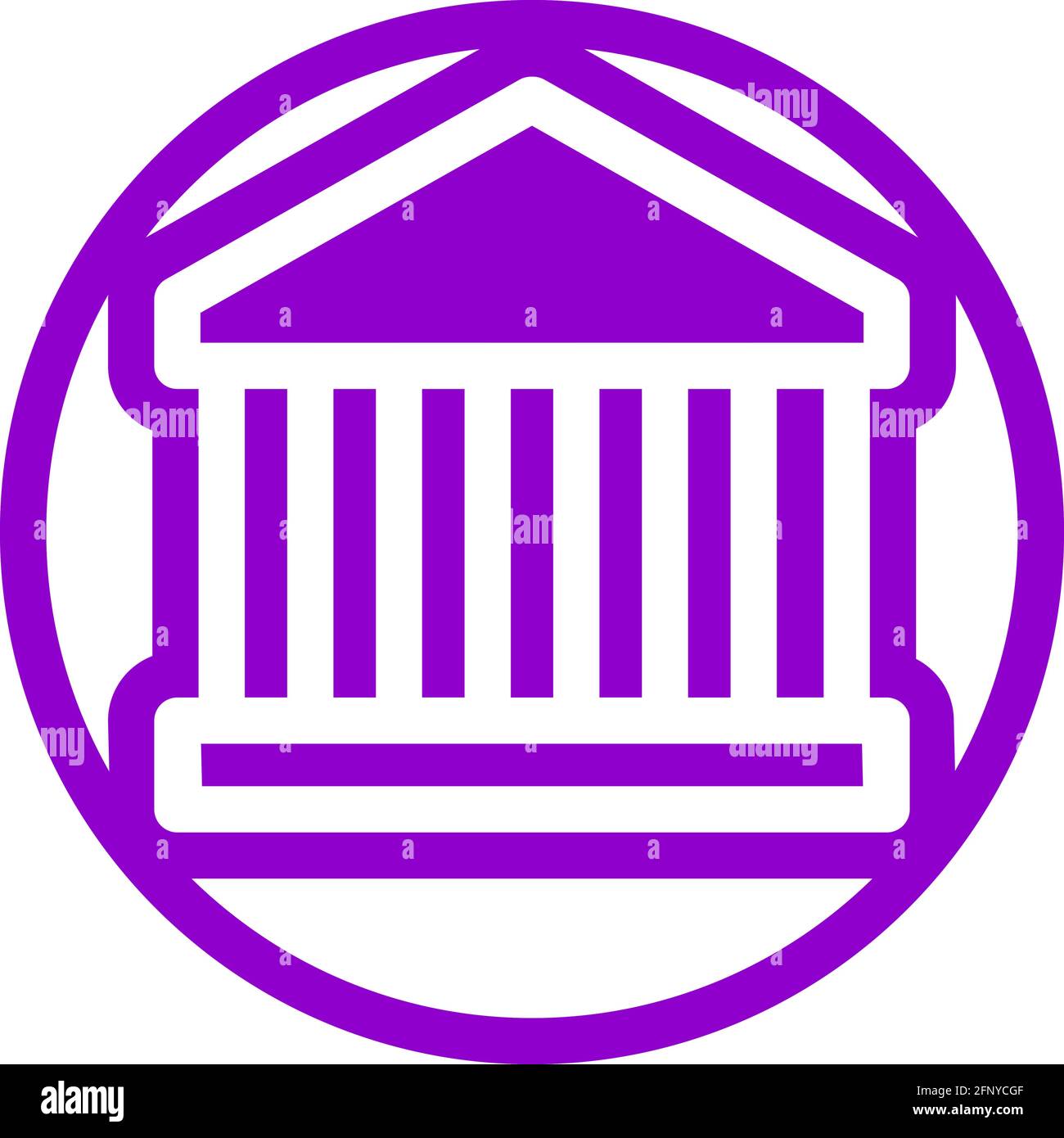 Bank icon in flat design with purple color and outline on a line circle ...