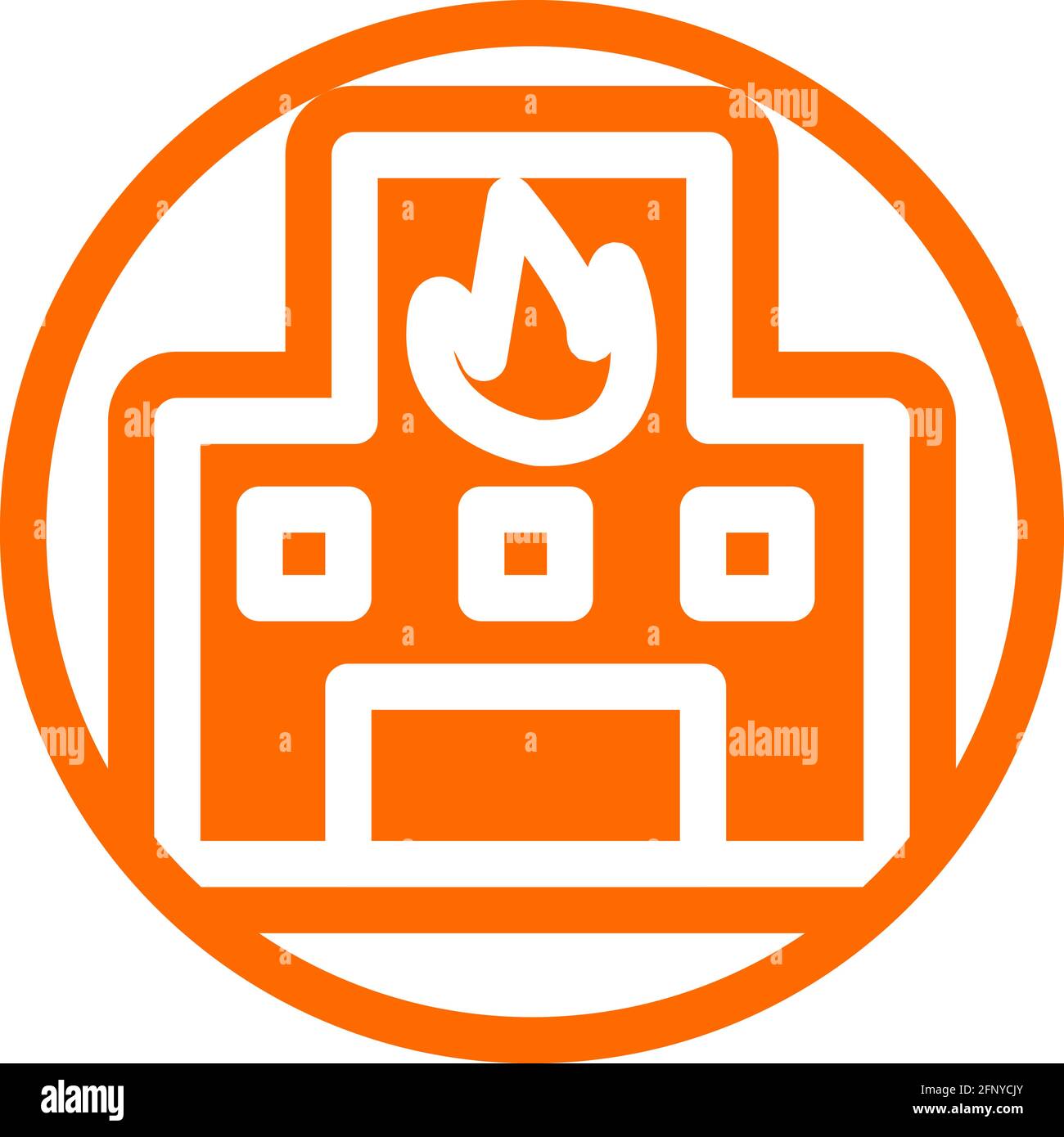 Fire station icon in flat design with orange color and outline on a ...