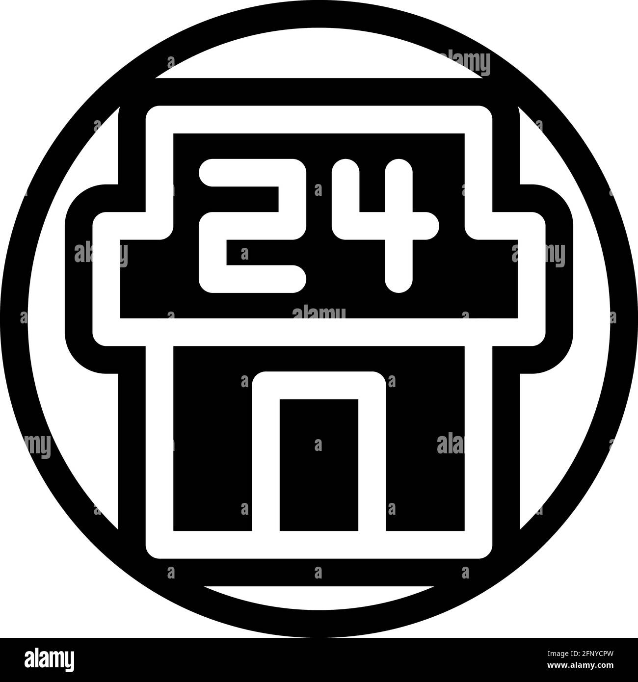 Convenience store icon in flat design with black color and outline on a ...