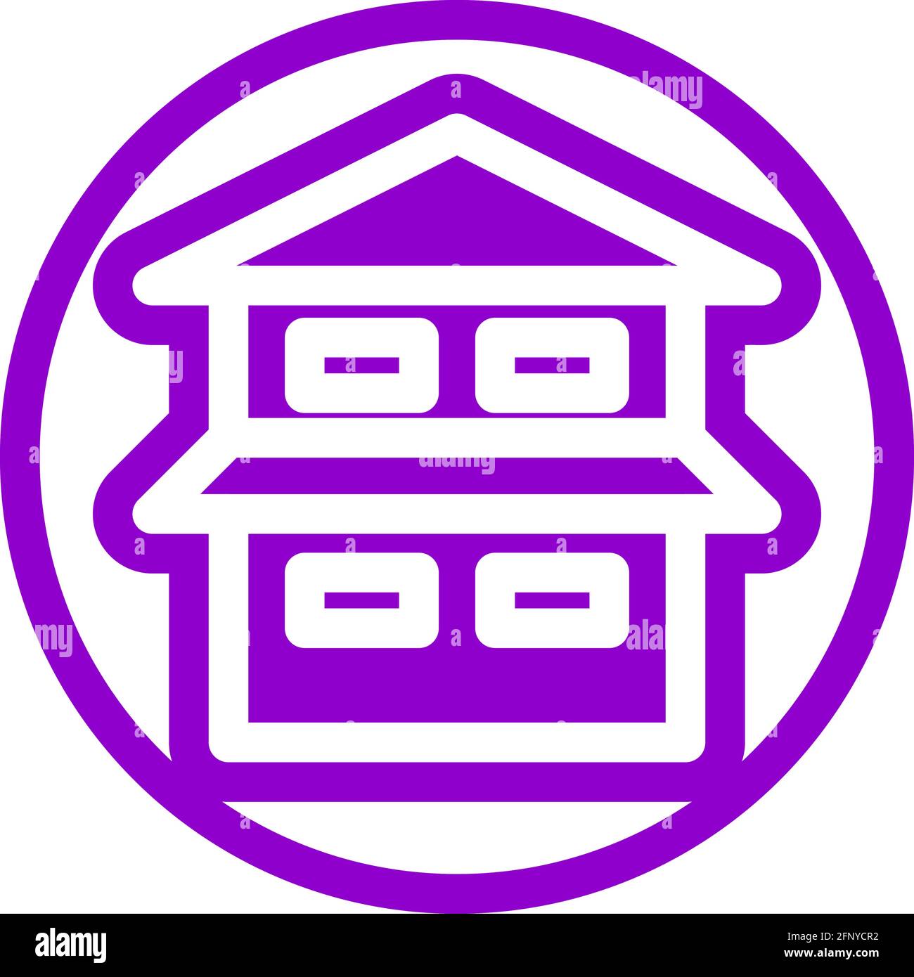 Two story house icon in flat design with purple color and outline on a ...