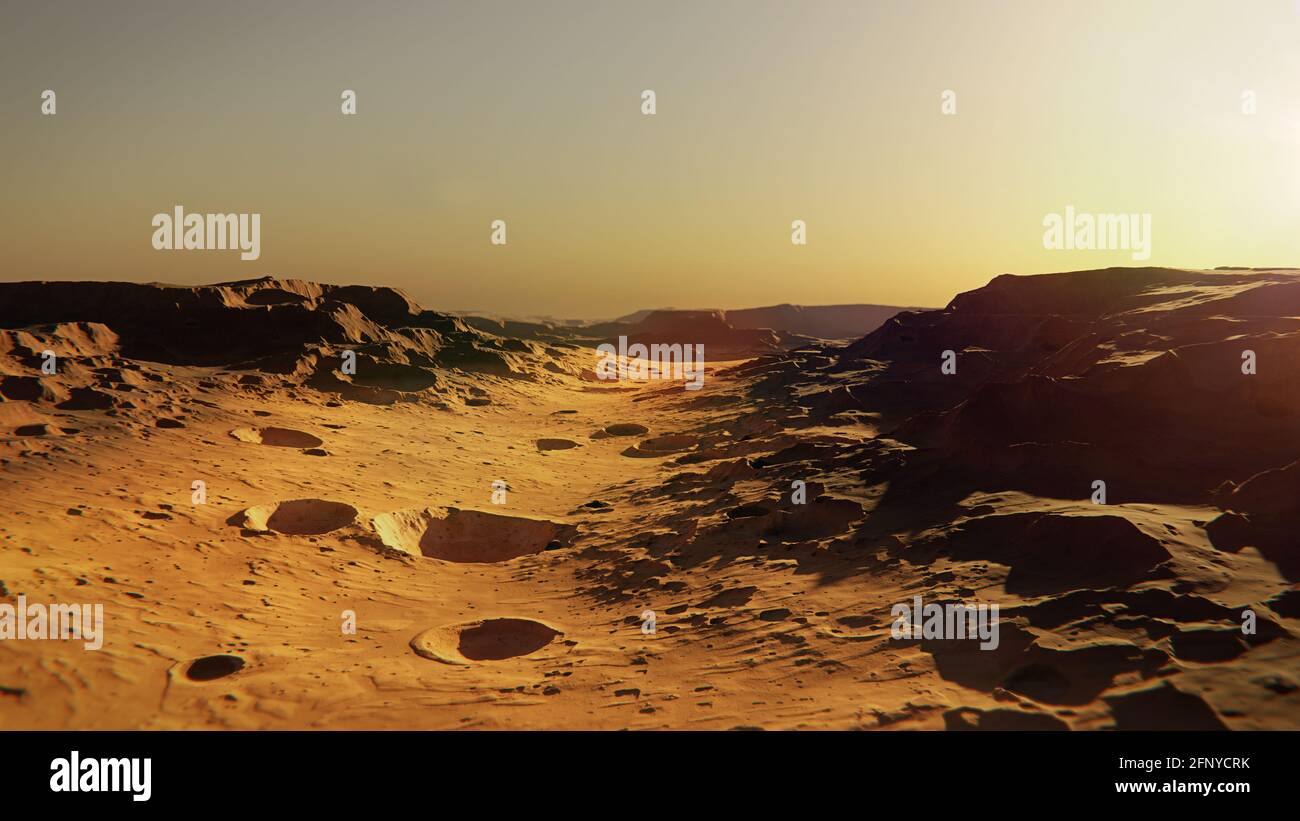 landscape on planet Mars, beautiful desert on the red planet (3d space ...