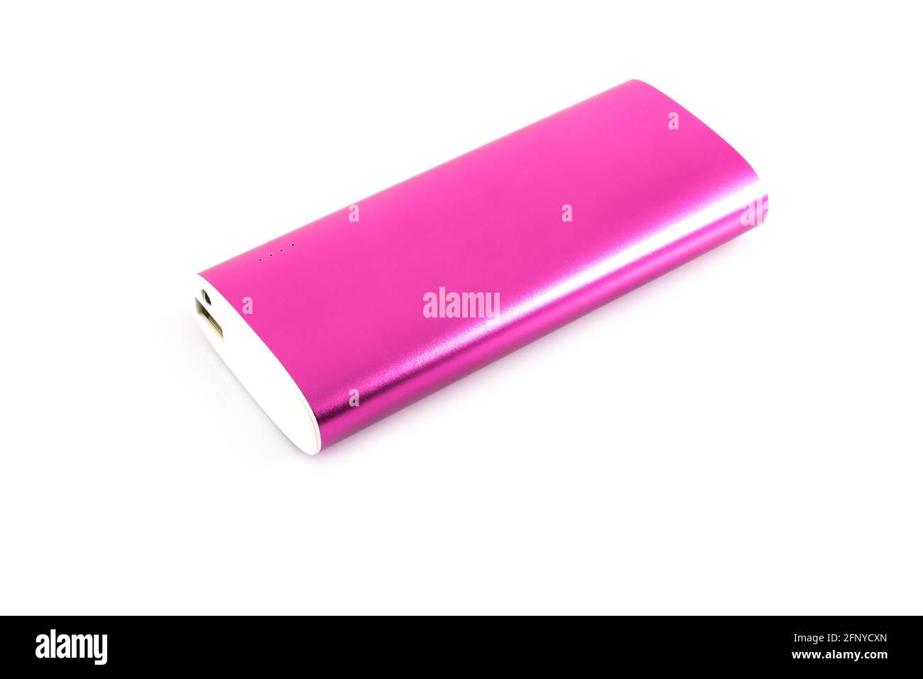 Pink color power bank on white background Stock Photo - Alamy