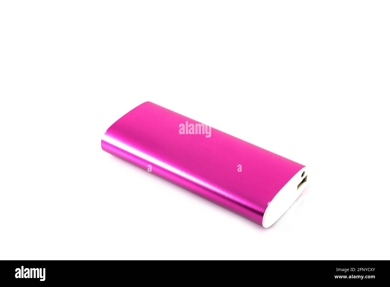 Pink color power bank on white background Stock Photo - Alamy