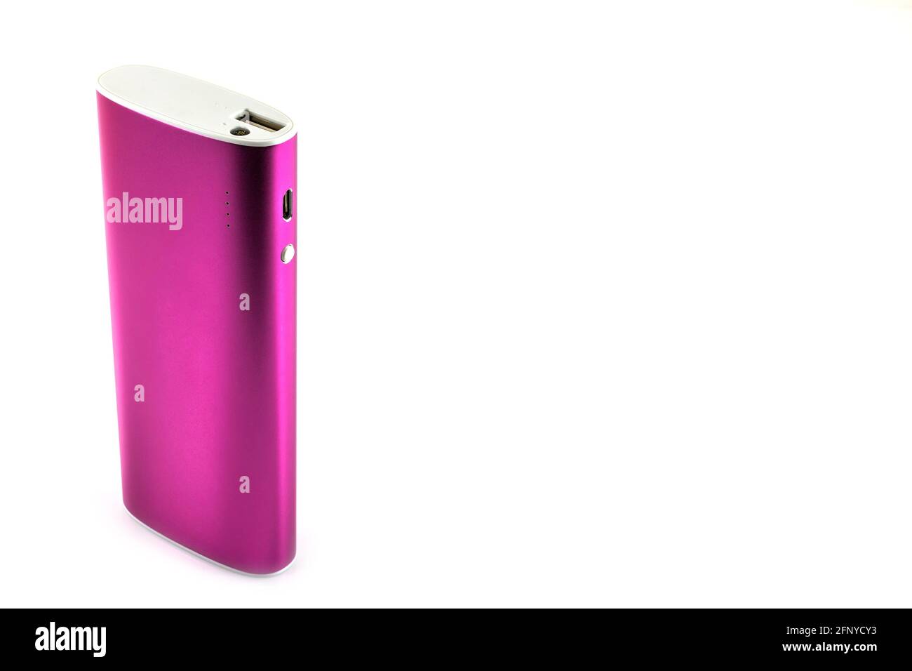 Pink color power bank on white background Stock Photo - Alamy