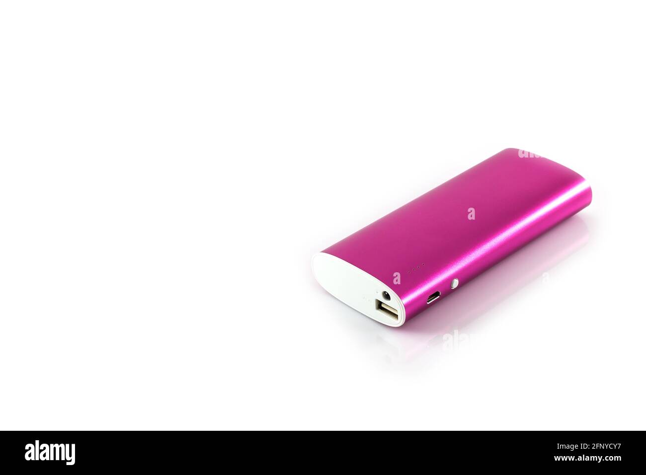 Pink color power bank on white background Stock Photo - Alamy