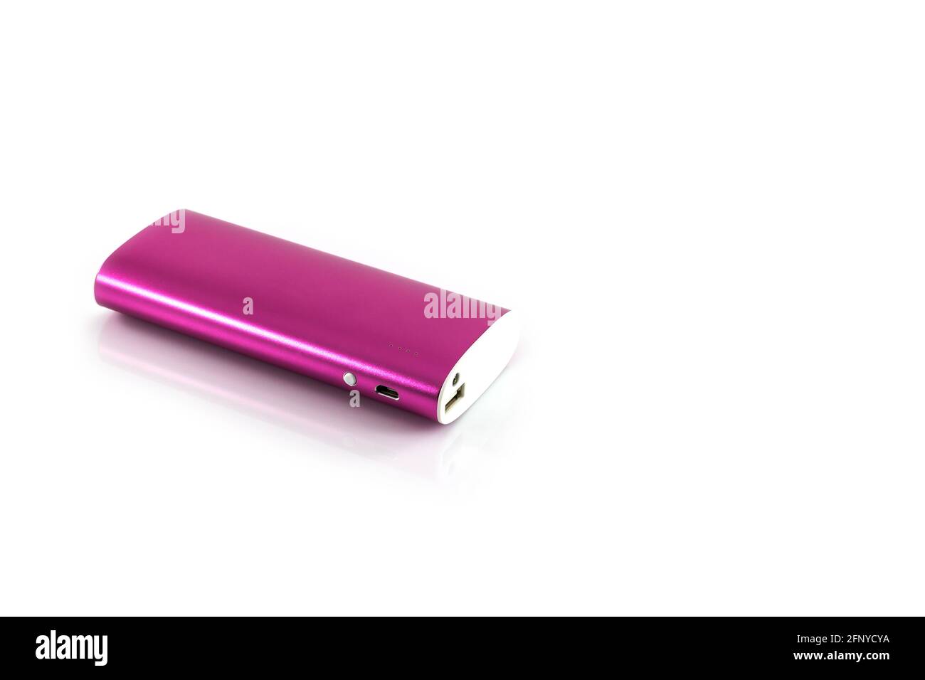 Pink color power bank on white background Stock Photo - Alamy