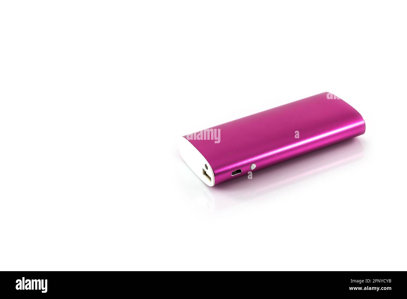 Pink color power bank on white background Stock Photo - Alamy