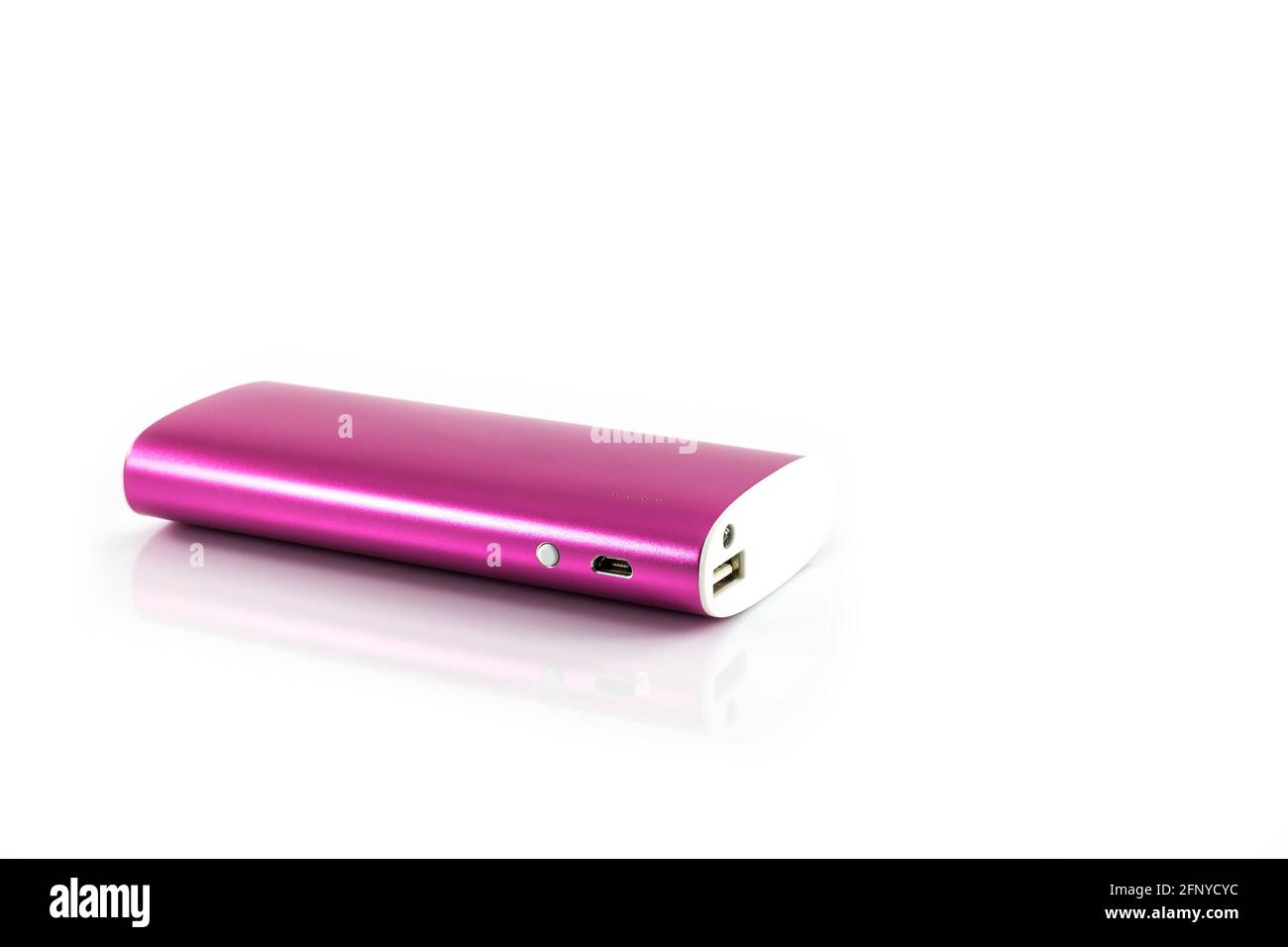 Pink color power bank on white background Stock Photo - Alamy