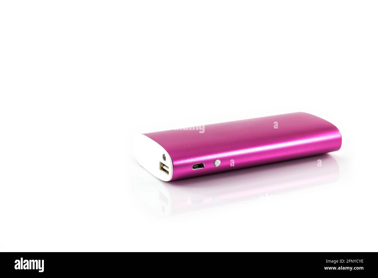 Pink color power bank on white background Stock Photo - Alamy