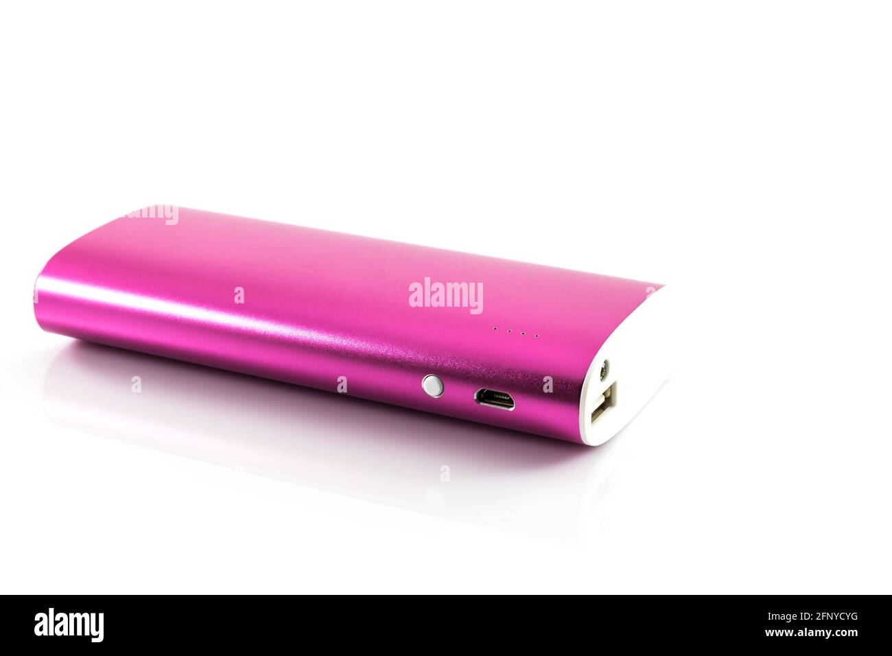 Pink color power bank on white background Stock Photo - Alamy