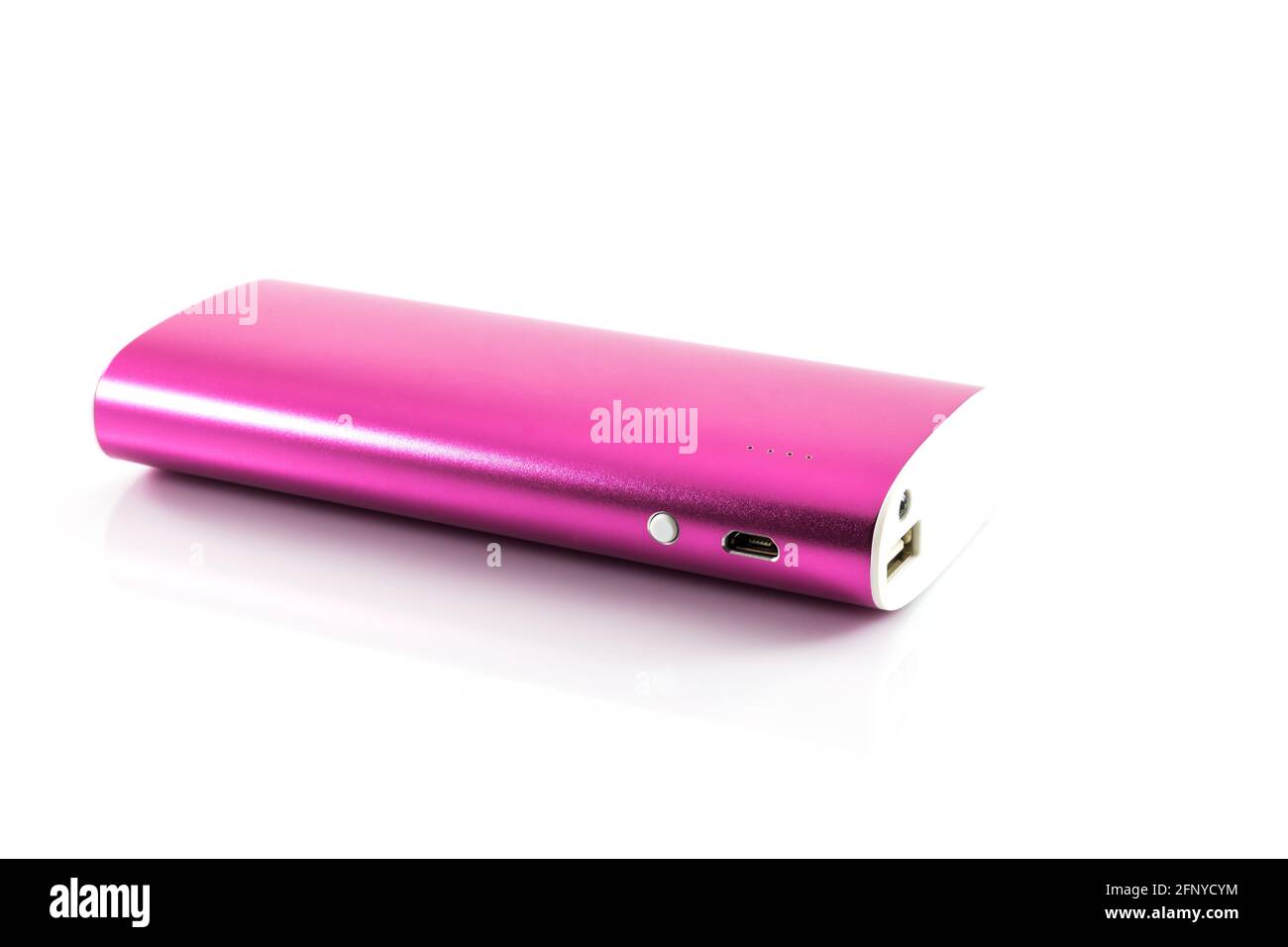 Pink color power bank on white background Stock Photo - Alamy