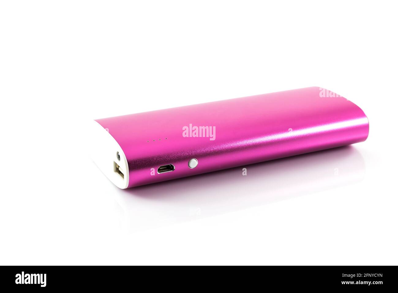 Pink color power bank on white background Stock Photo - Alamy